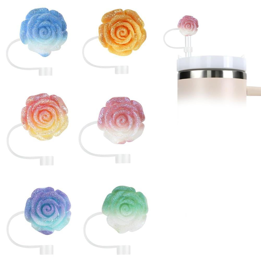 6pcs Sparkling Straw Topper Cute Butterfly Cup Fitting Silicone Straw ...