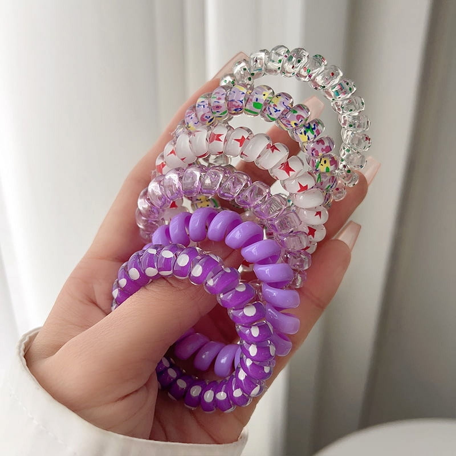 6pcs Spiral Hair Ties Traceless Phone Cord Hair Ties Plastic Coil No ...