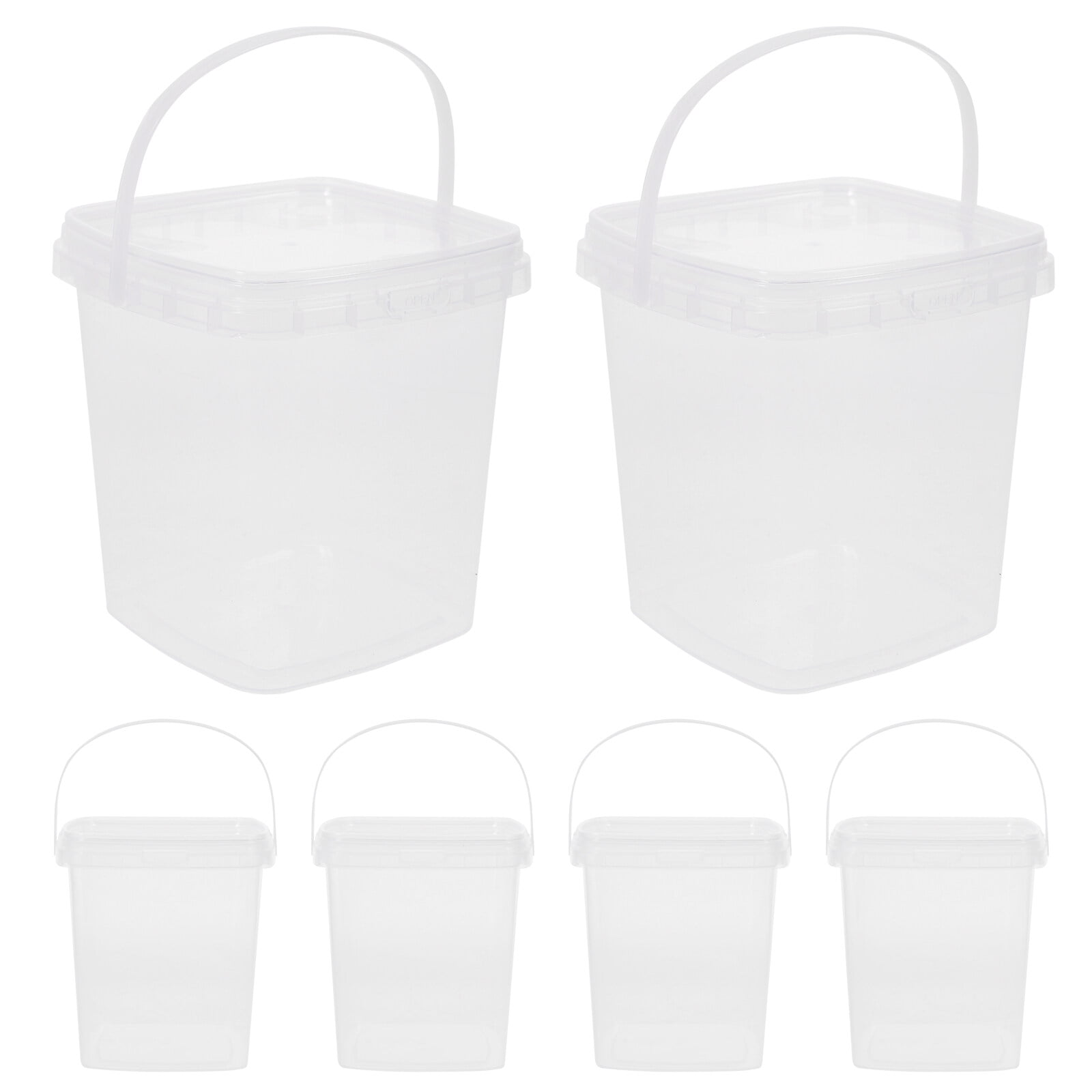6pcs Square Clear Small Bucket with Lid Ice Cream Bucket Milk Tea ...