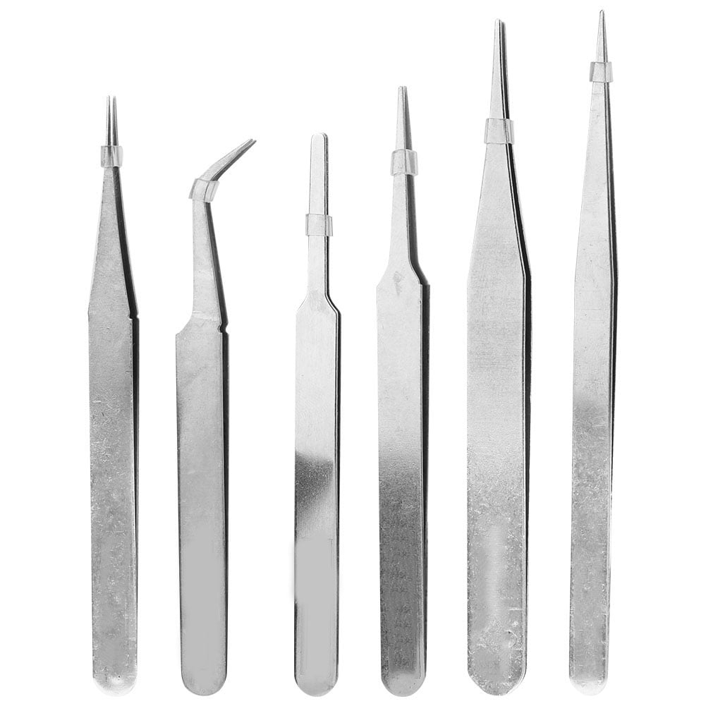 6pcs Stainless Steel Anti Static Tweezers Set Electronics PCB Repair ...