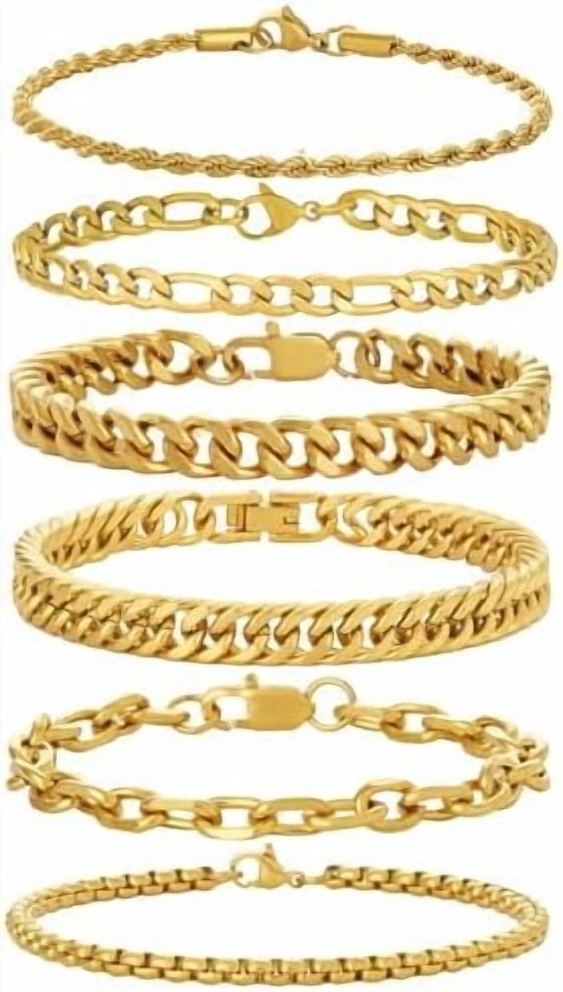 6pcs Stainless Steel Bracelets for Men Women Silver/Gold/Black Cuban ...