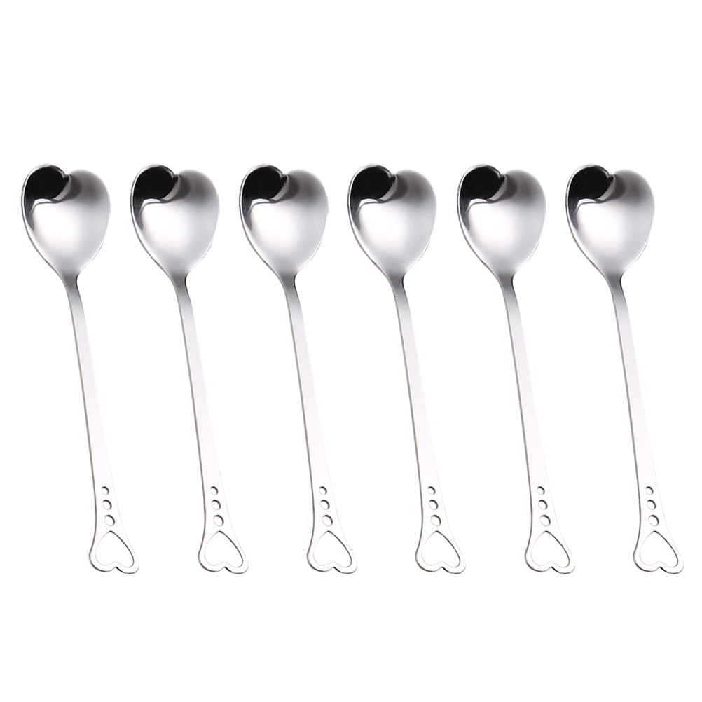 6pcs Stainless Steel Heart Shape Spoons Scoop Stirring Spoon Tableware ...
