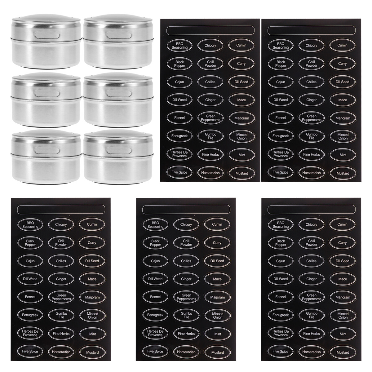 6pcs Stainless Steel Spice Jars Magnetic Spice Tins Seasoning Shaker ...