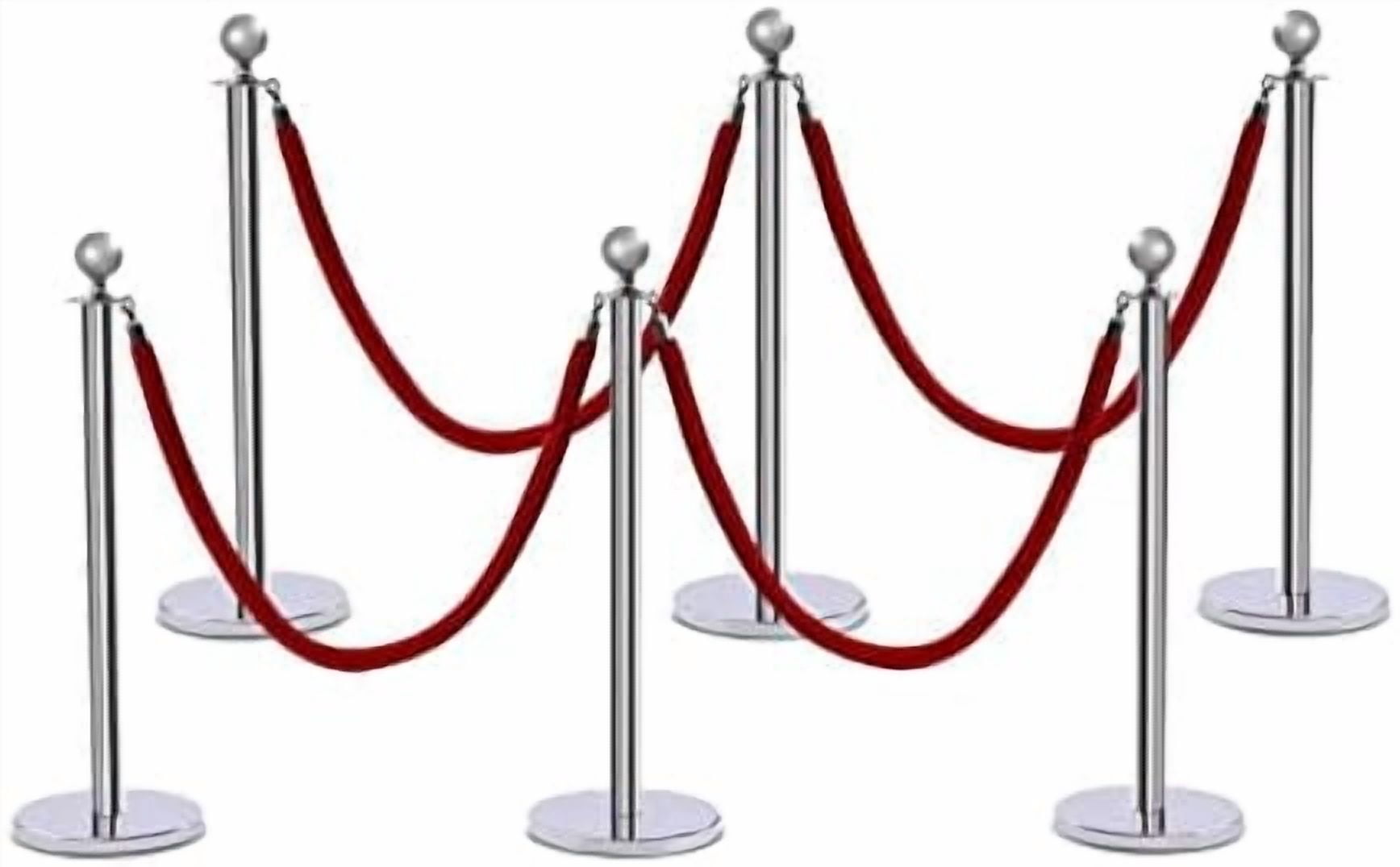 6pcs Stainless Steel Stanchion Post Queue, Crowd Control Red Velvet ...
