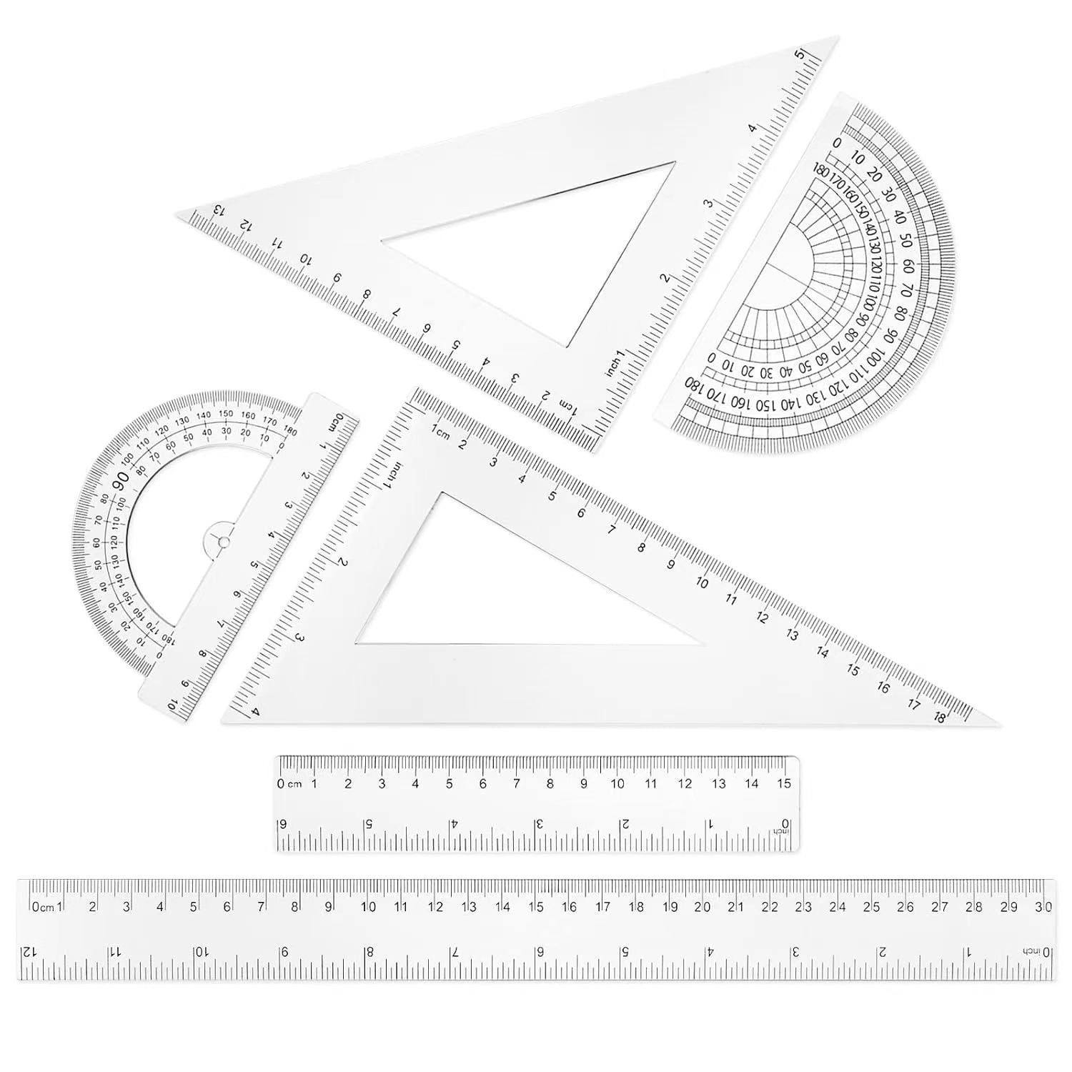6pcs Student Geometry Set Includes Protractor Triangle Rulers ...