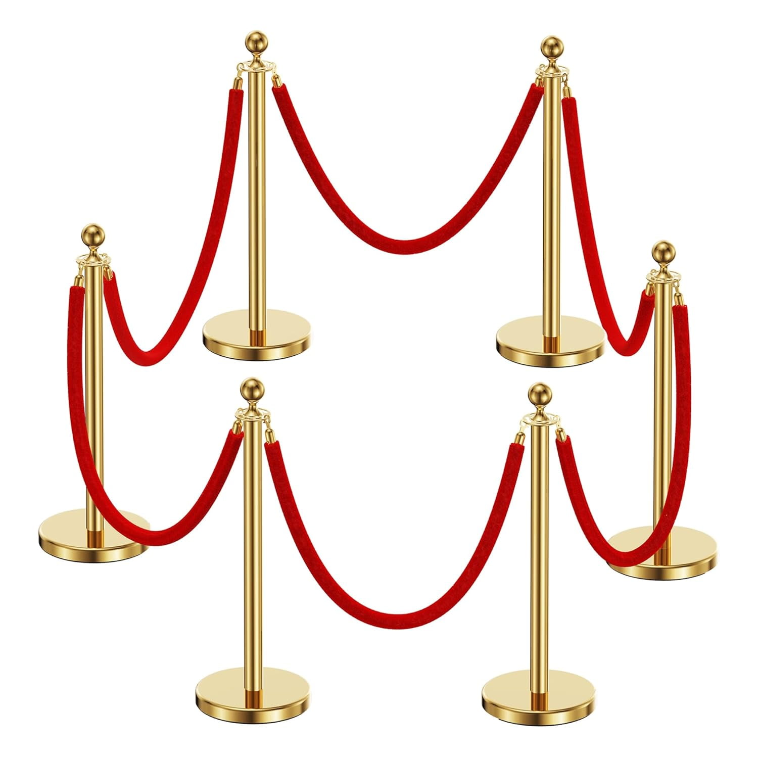 6pcs Sturdy Gold Stanchion Posts and 6pcs High Quality Red Carpet ...