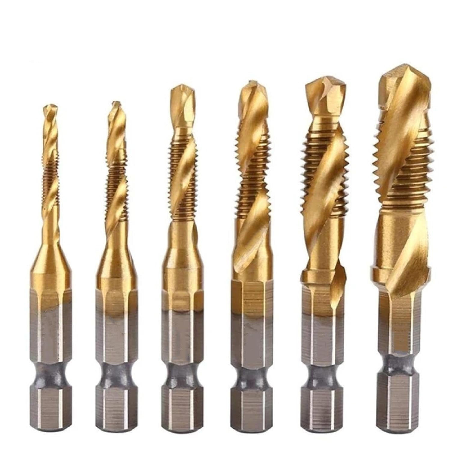 6pcs Tap Drill Bit Set Hex Shank Titanium Plated Hss Screw Thread Bit ...