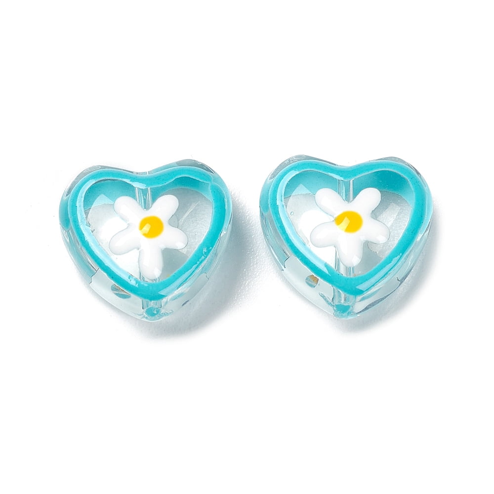 6pcs Transparent Glass Beads Hand Drawn Beads with Enamel Heart with ...