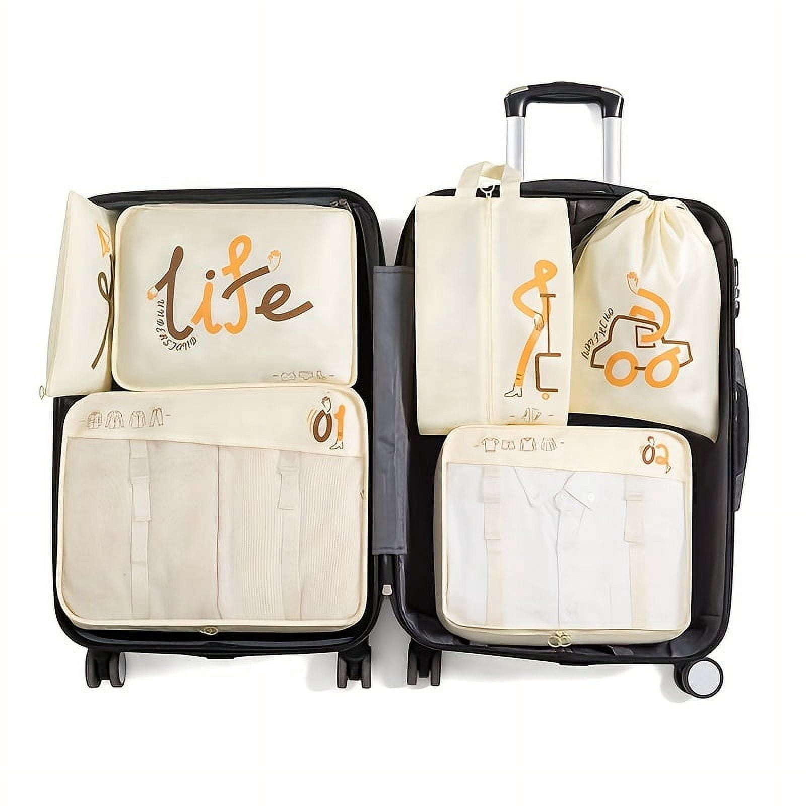6pcs Travel Luggage Packing Cubes, Portable Clothes Storage Bag ...