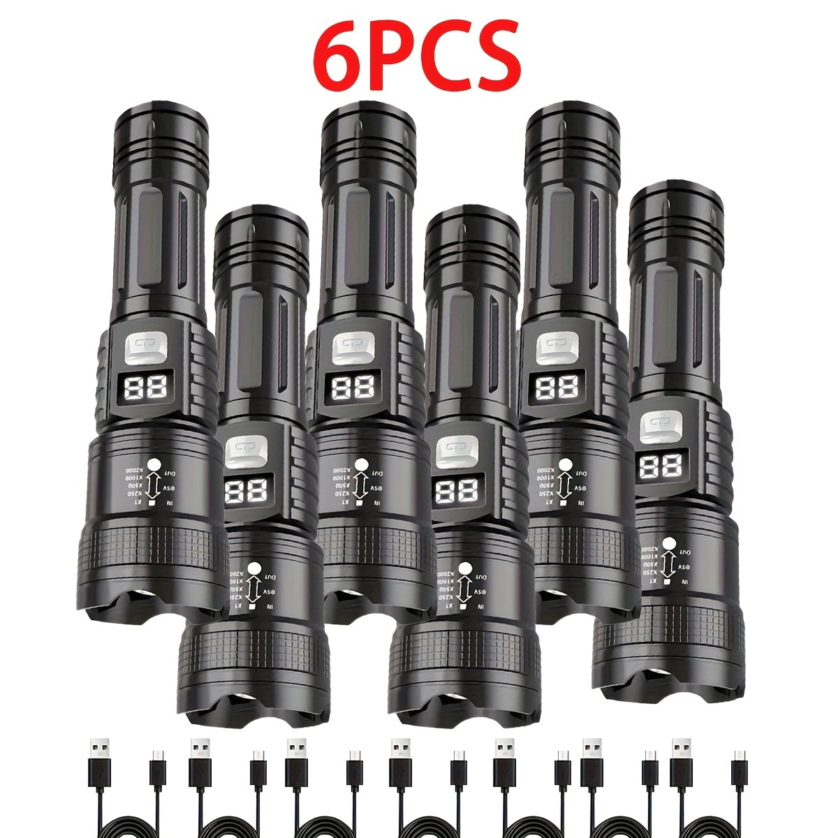 6pcs Ultra-Bright LED Tactical Flashlight | USB Rechargeable, Zoomable ...