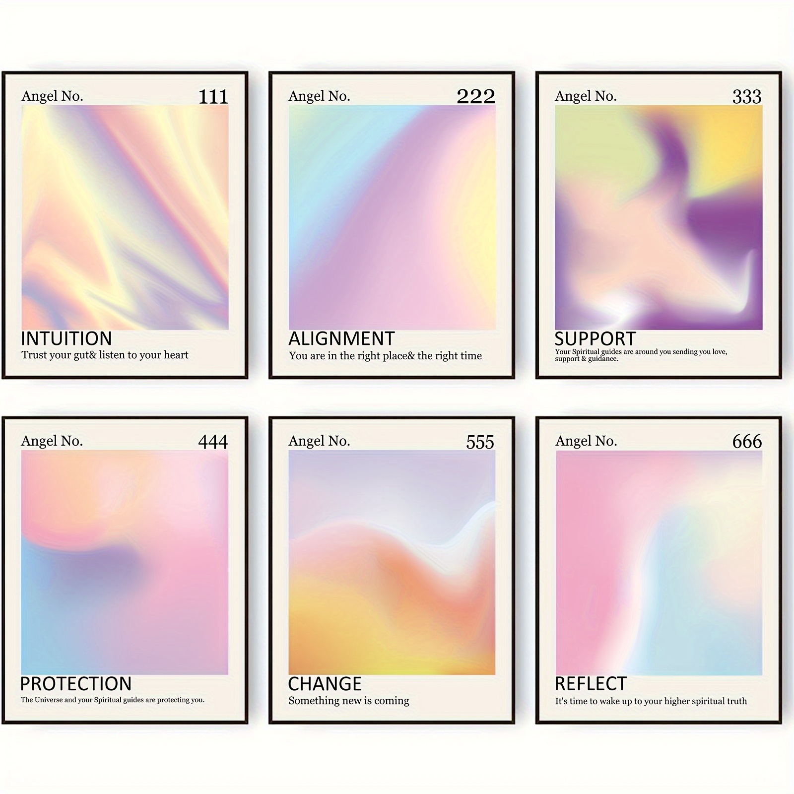 6pcs Unframed Aura Angel Number Posters Danish Pastel Room Decor for ...