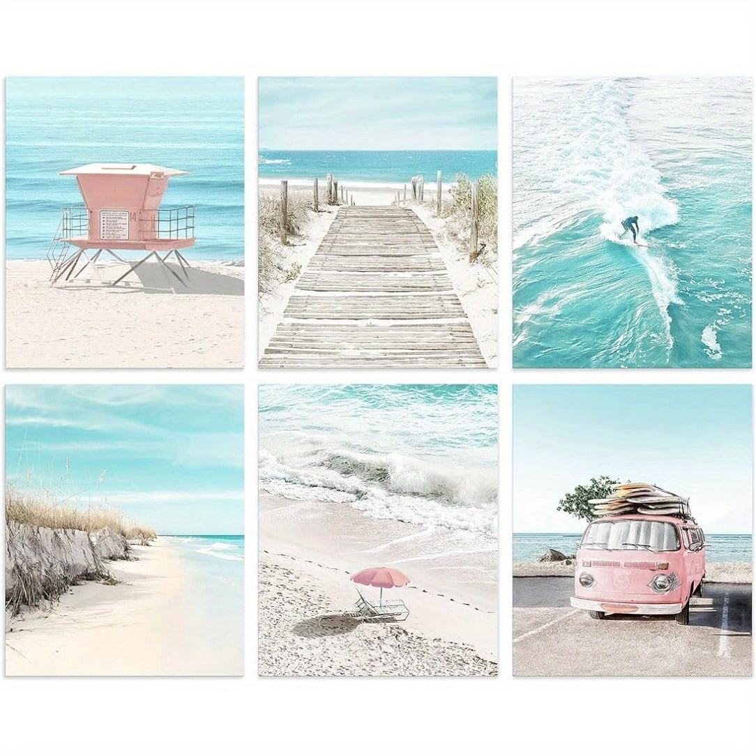 6pcs Unframed Coastal Wall Art Beach Prints Decor Summer Seascape Theme ...