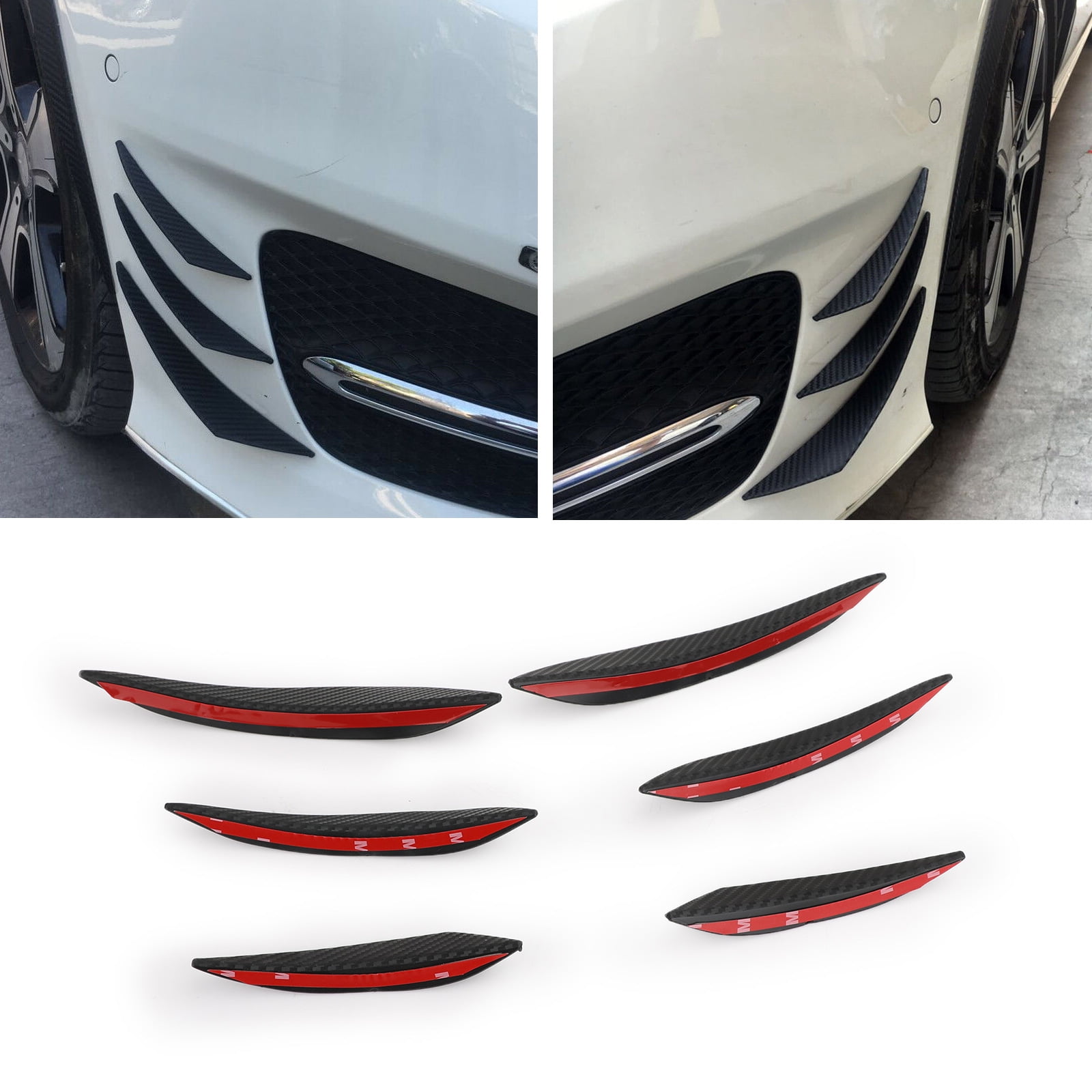 6pcs Universal Car Front Bumper Fins Spoiler Canards Refit Carbon Fiber ...