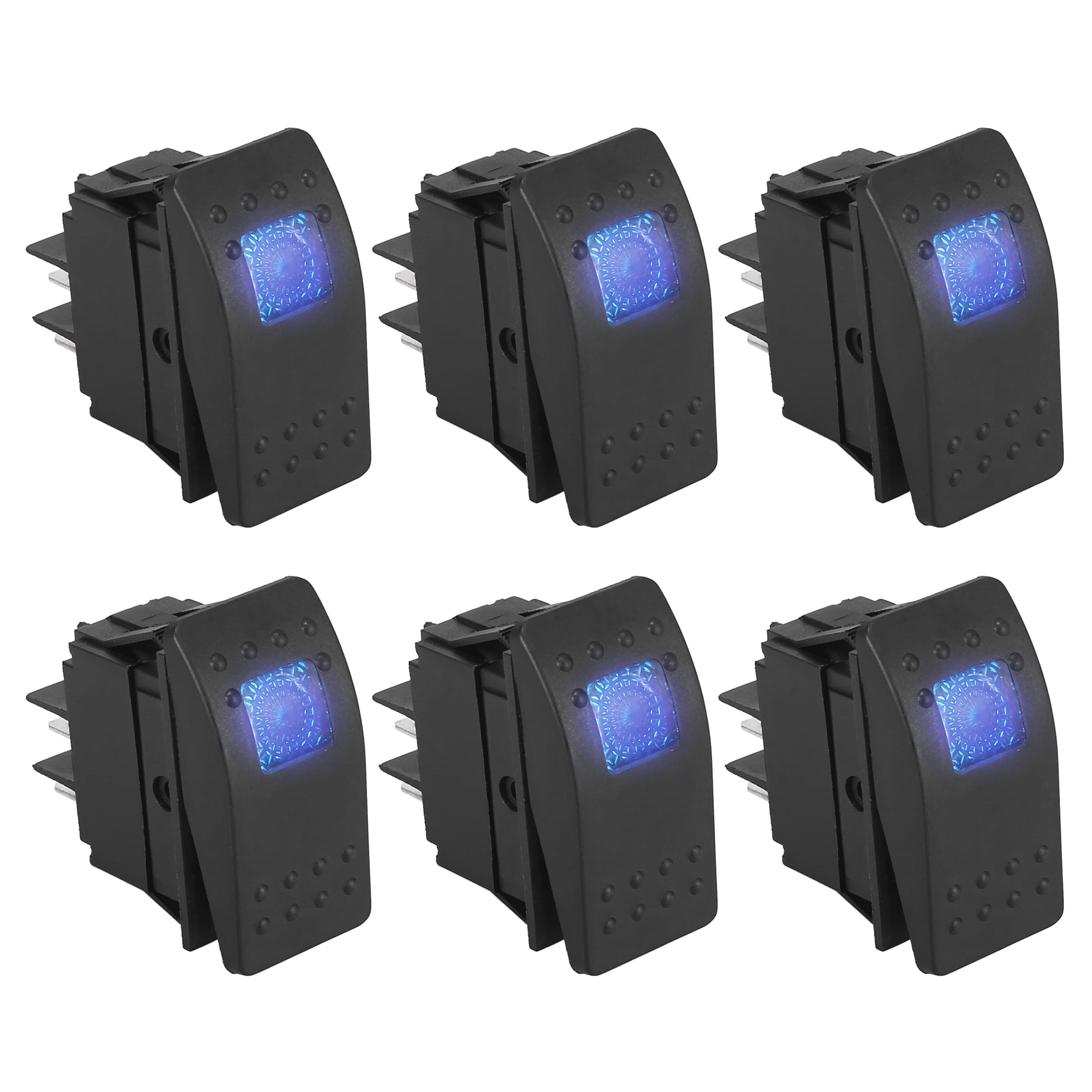 6pcs Universal Vehicle Interior Rocker Switch 4 Pins Blue LED Light 20A ...