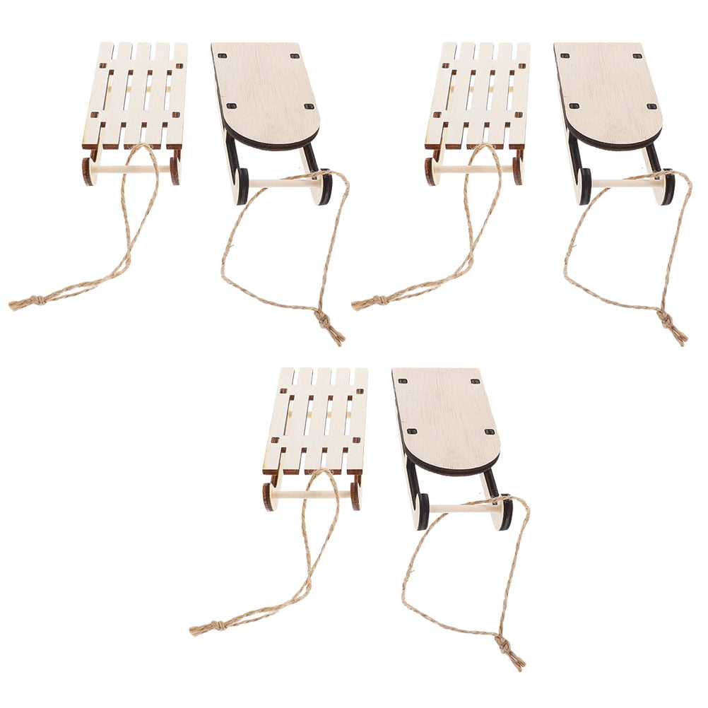 6pcs Unpainted Wooden Sled Models DIY Miniature Sleigh Pendants Desktop ...