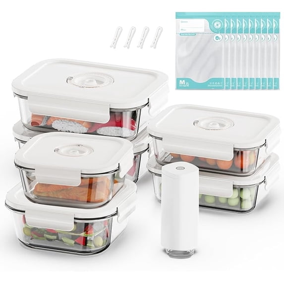 6pcs Vacuum Seal Glass Food Storage Containers, 10pcs Bags/1 Automatic ...