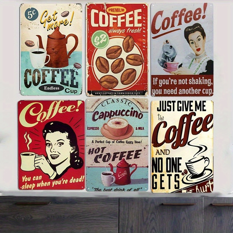 6pcs Vintage Coffee Tin Signs for Home Bar Pub Cafe Decor, Set of 6 ...