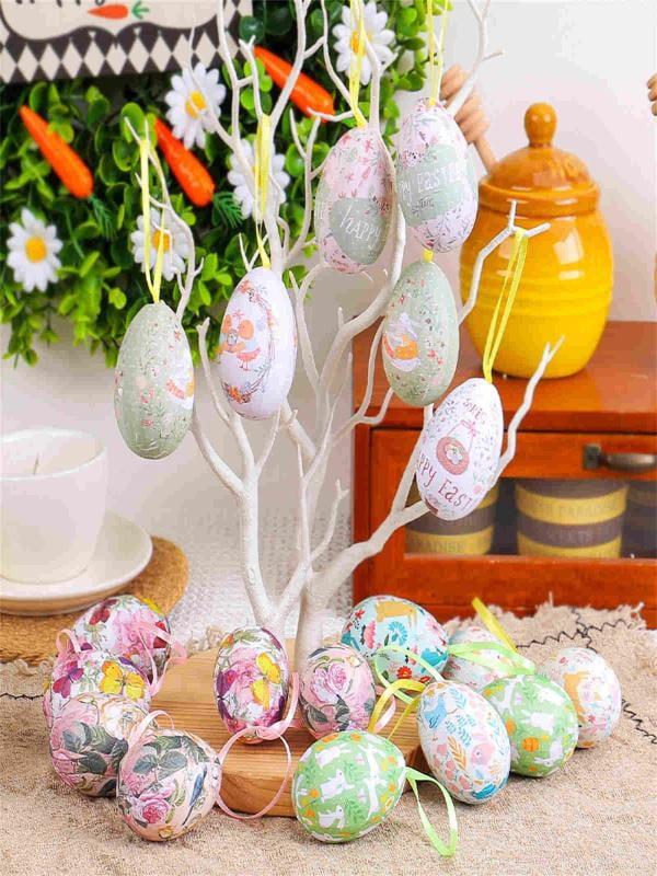 6pcs Vintage Easter Tree Ornaments Vintage Style Paper Mache Foam Egg ...