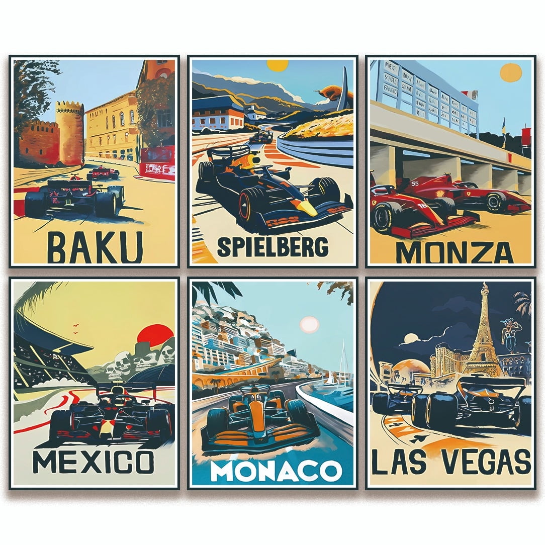 6pcs Vintage Racing Car Posters Set, Frameless 20.32x25.4cm Paper ...
