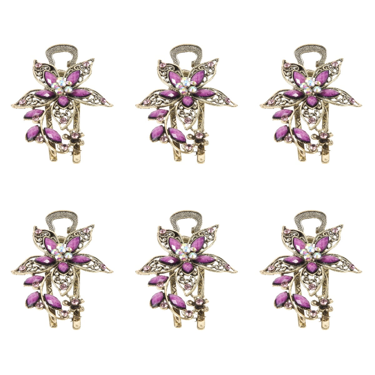 6pcs Vintage Rhinestones Hair Barrette Bronze Petal Hair Clip Flower ...