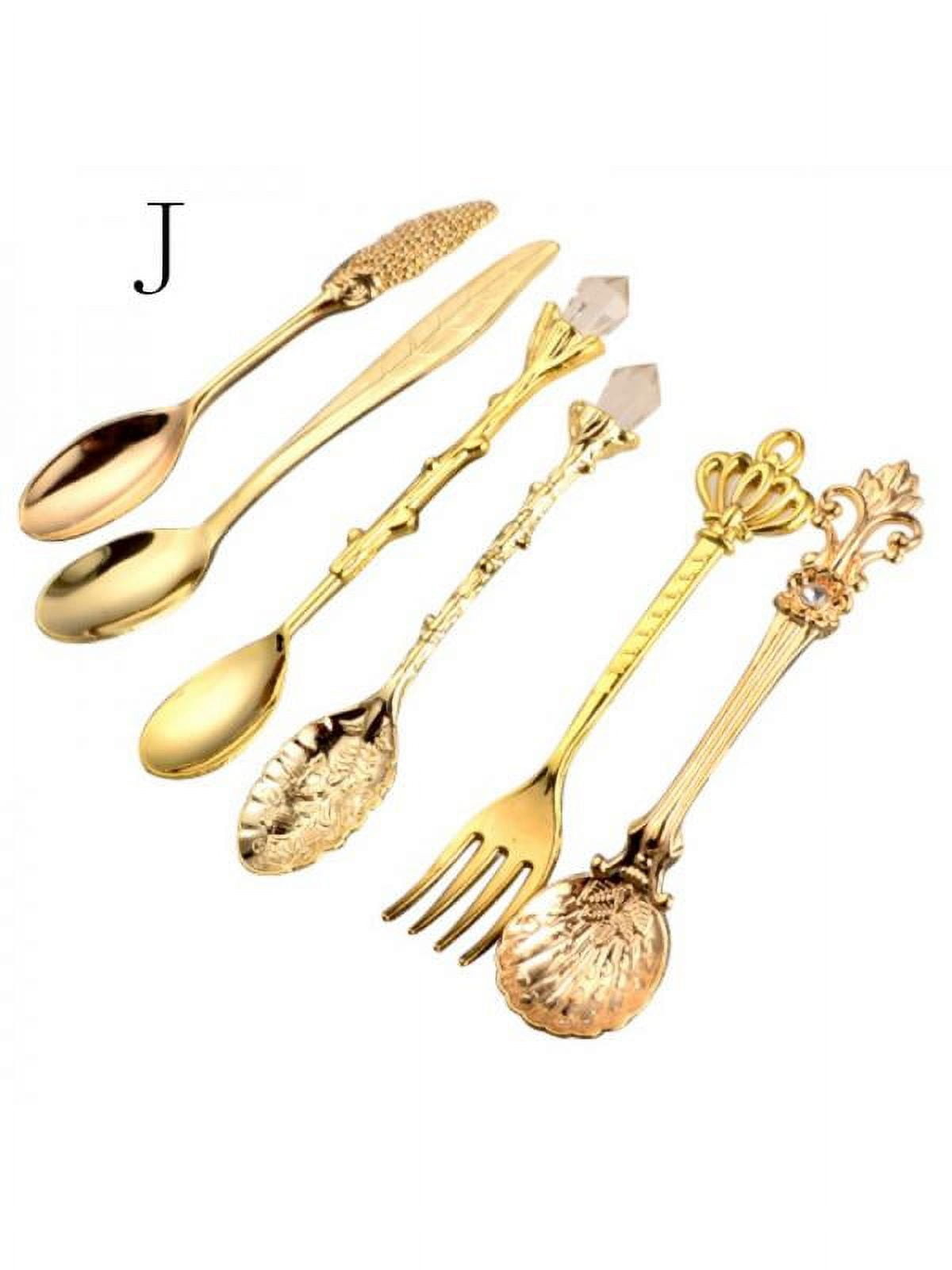 6pcs Vintage Royal Style Gold Coffee Spoons Teaspoons Dessert Sugar ...