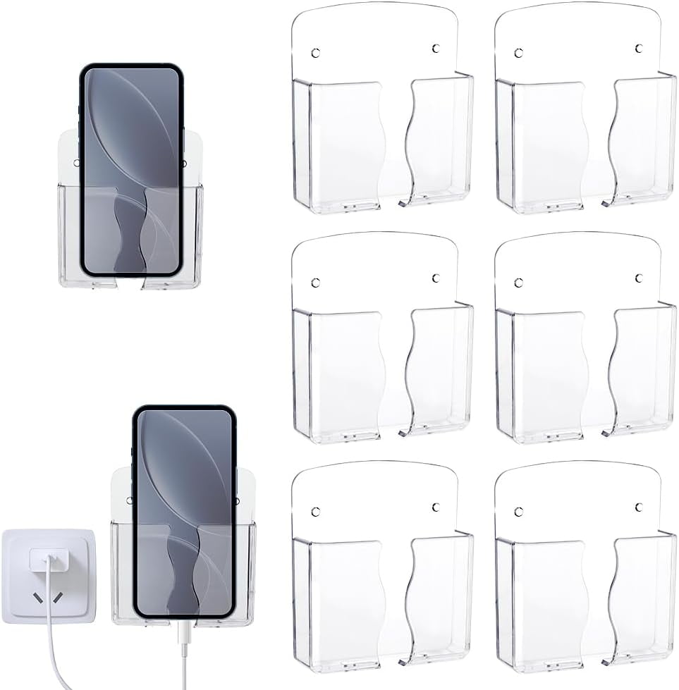 6pcs Wall Mounted Phone Holder Clear Adhesive with Charging Hole PC ...