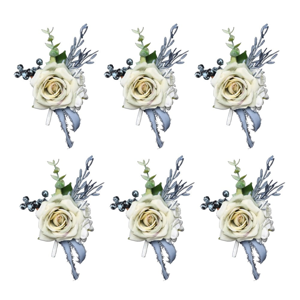 6pcs Wedding Corsage Retro Simulation Rose - wedding Groom/Best Man ...
