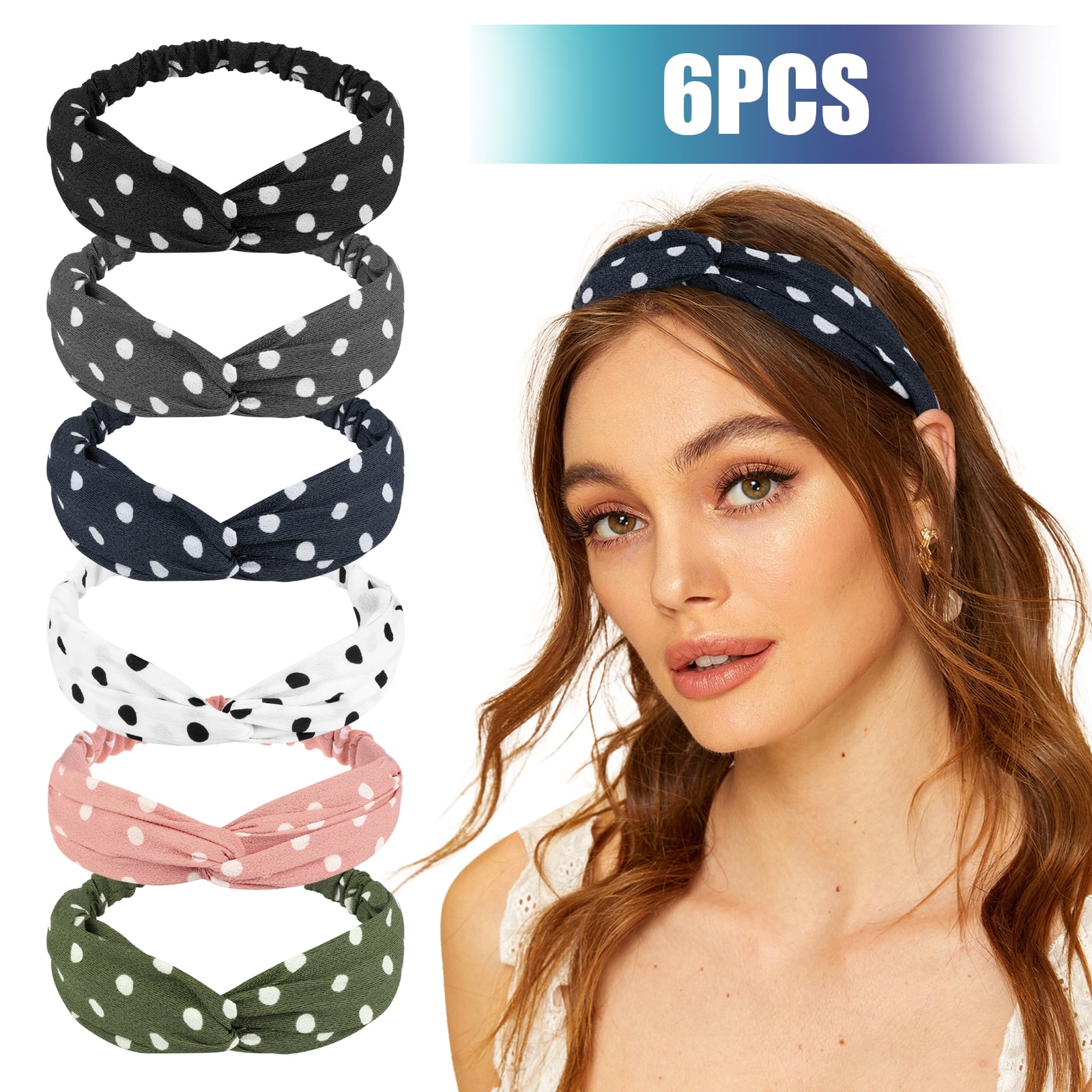 TSV 6pcs Women's Turban Headbands, Stylish Bohemia Twist & Polka Dot ...
