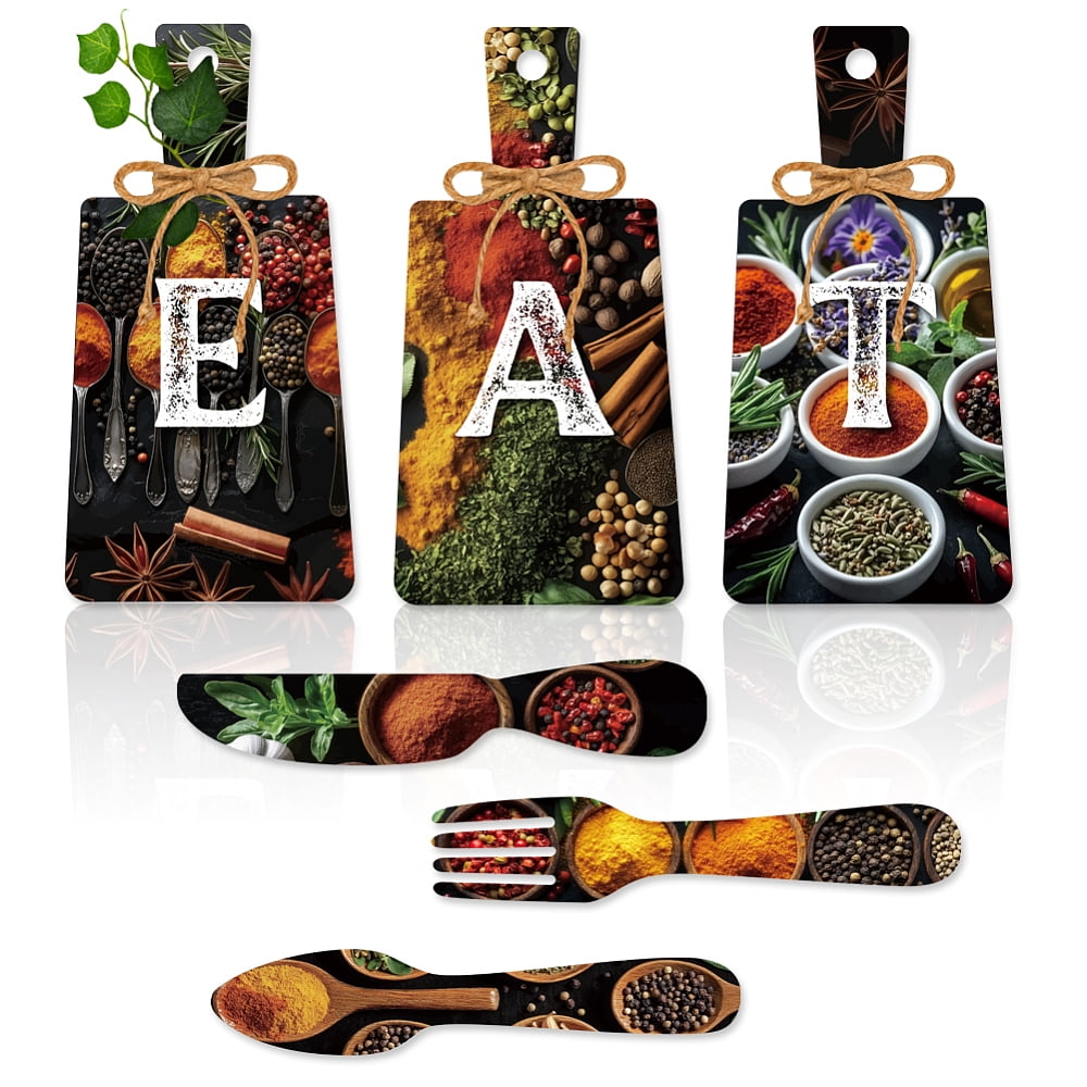 6pcs Wood Eat Sign Eat Love Enjoy Kitchen Wall Decor Wood Sign Cutting ...