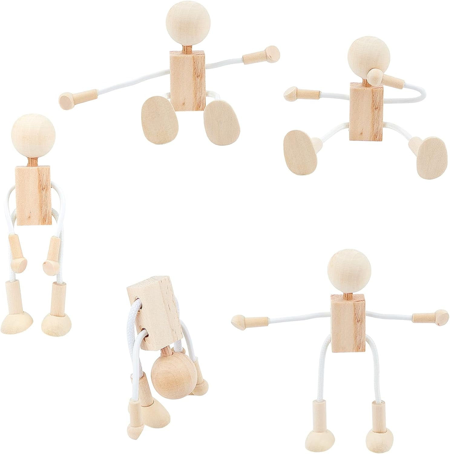 6pcs Wooden Artists Cartoon Peg Doll Unfinished and Flexible Moveable ...