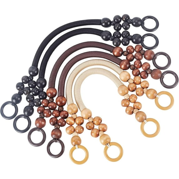 6pcs Wooden Beaded Bag Handles, 3 Colors Purse Handles Nylon Rope Purse ...