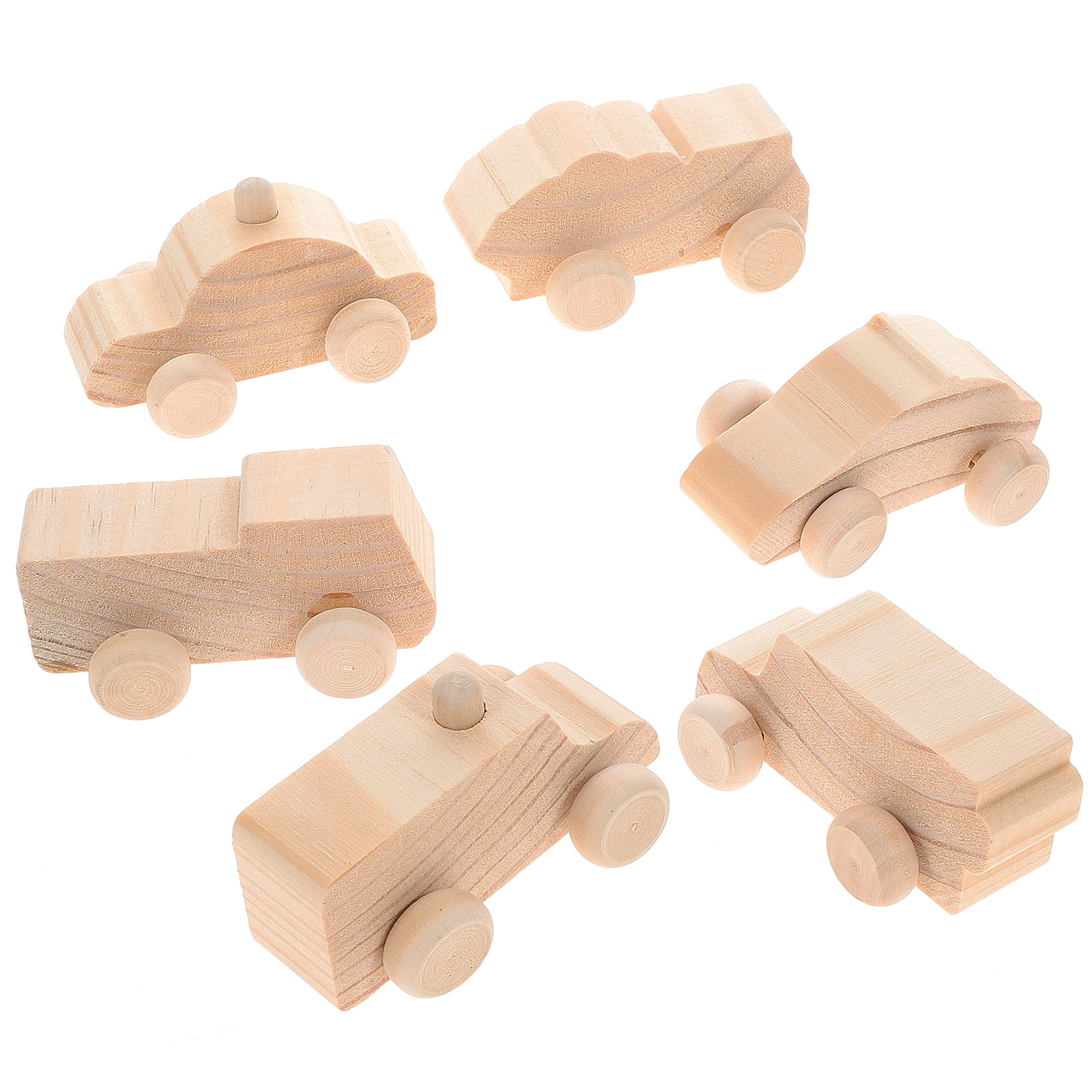 6pcs Wooden Cars Toys Diy Graffiti Cars Kids Unfinished Wood Cars Kids ...