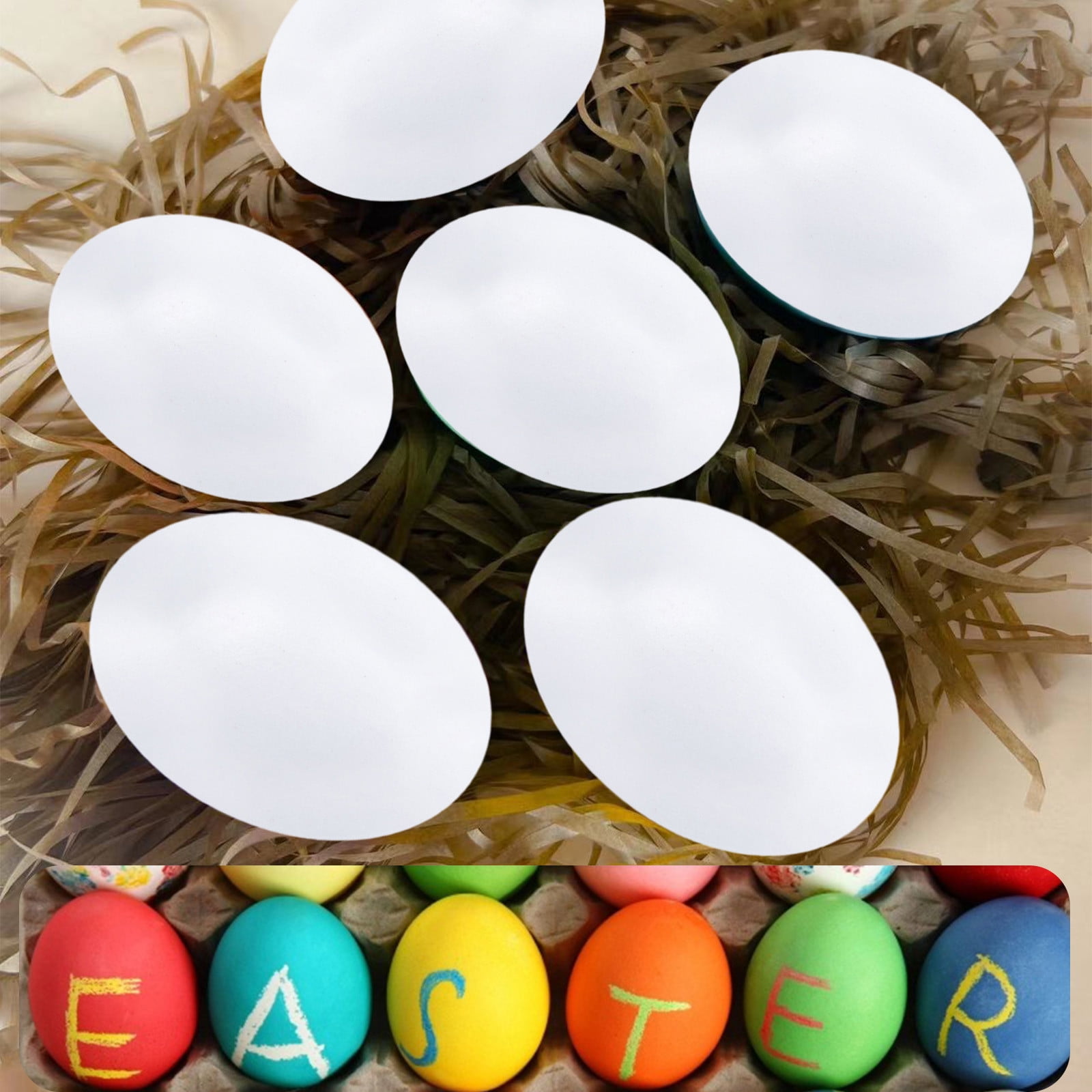 6pcs Wooden Fake Eggs, White Wooden Easter Egg Wood Eggs for Easter Crafts Home Decor, Great for ...