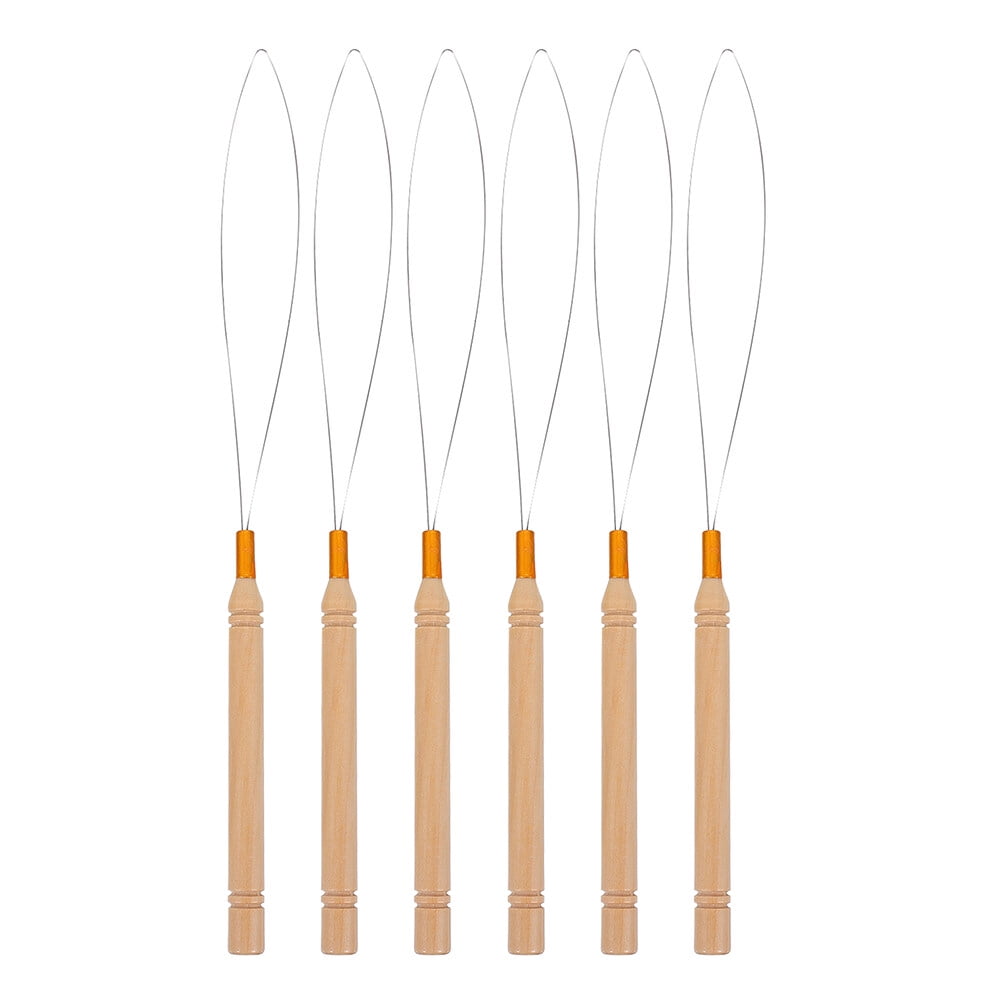 6pcs Wooden Handle Loop Crochet Micro Ring Loop Threader Hair Extension ...