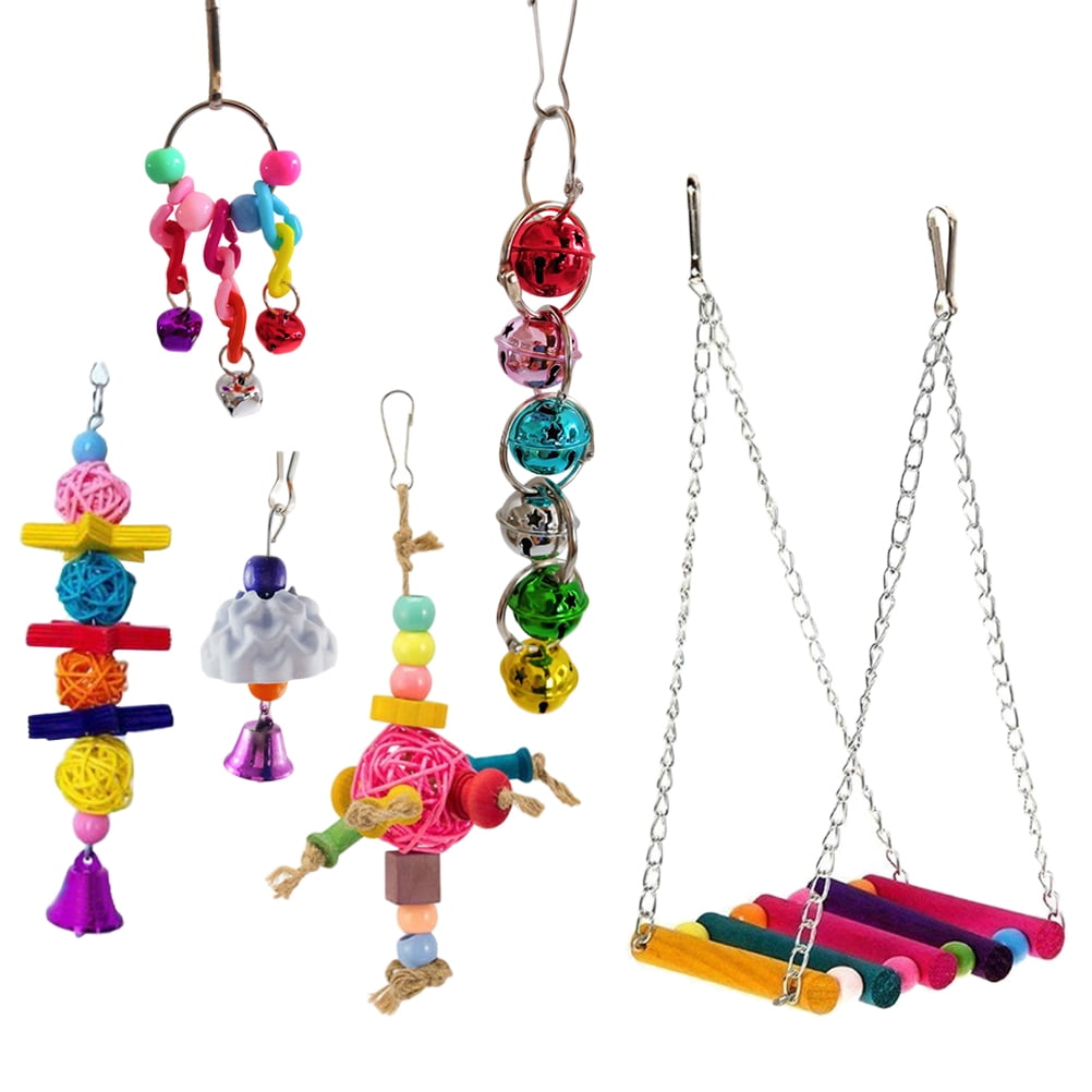 6pcs Wooden Pet Animal Toy Set Playing Board Swing Bells String ...