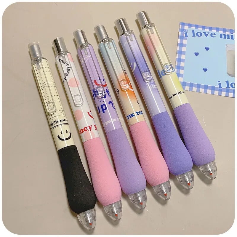 6pcs cute retro retractable gel pen, 0.5mm fine nib, cute black ink ...