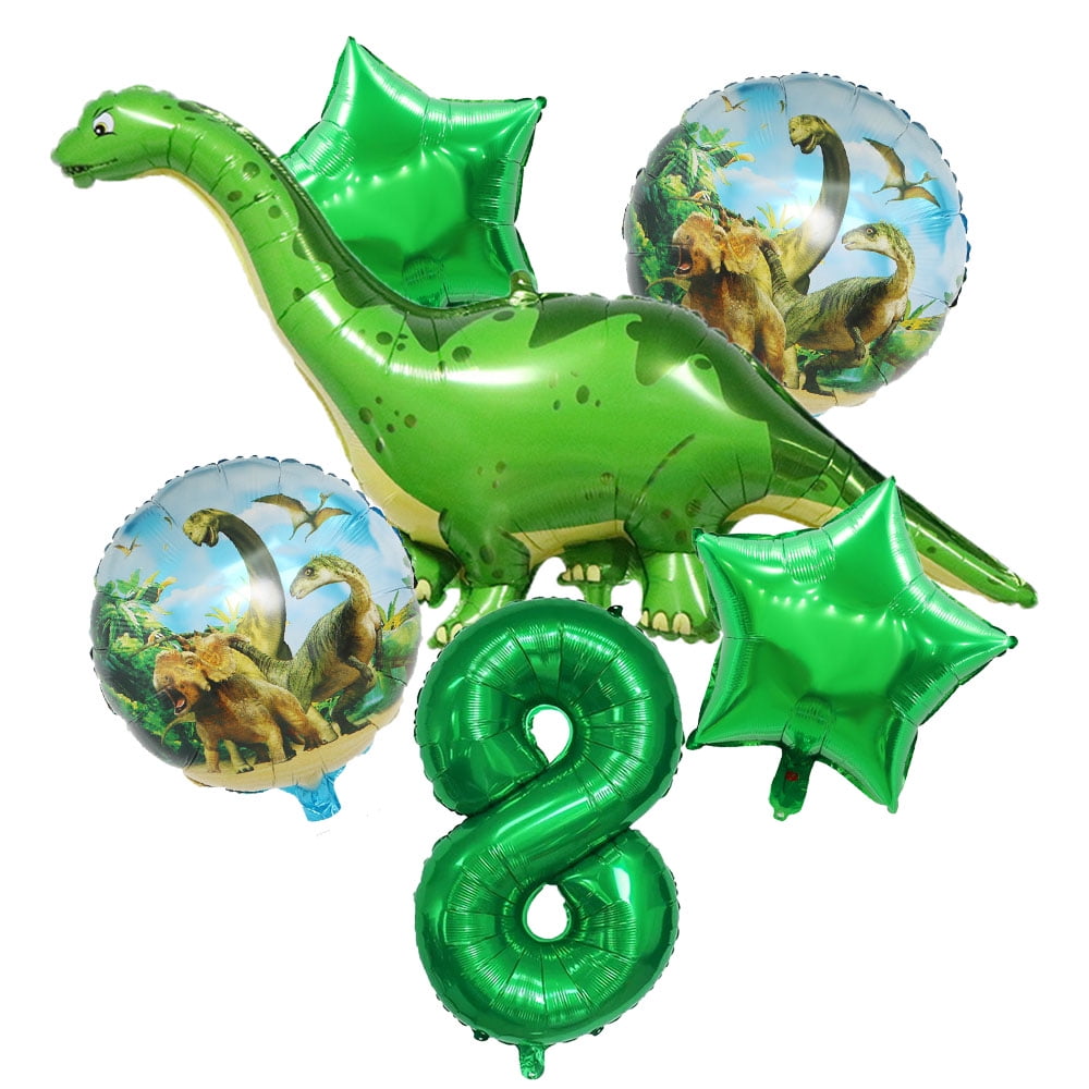 6pcs/lot Green Tanystropheus Foil Balloons Boy Dinosaur Balloon with Number Balls Jurassic World ...