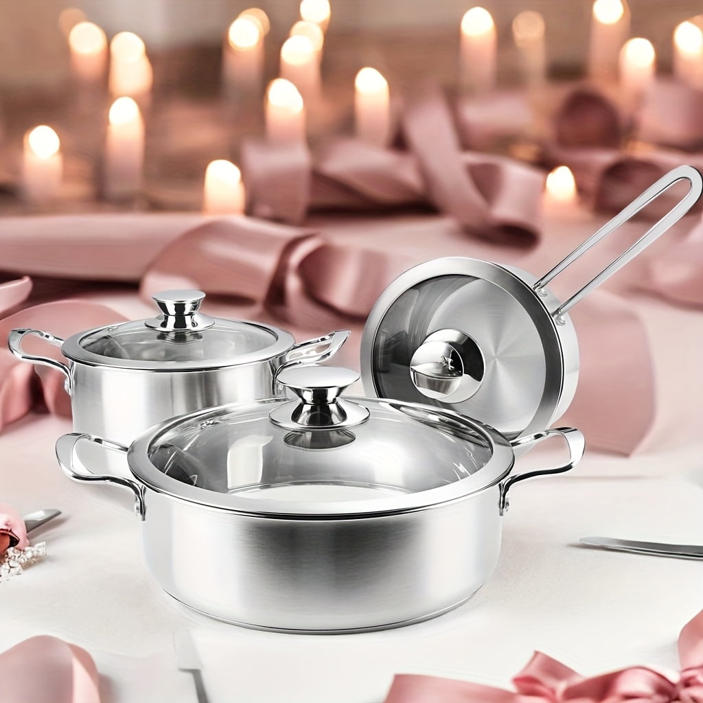 6pcs pots and pans set, Stainless Steel Cookware Set, Works with ...