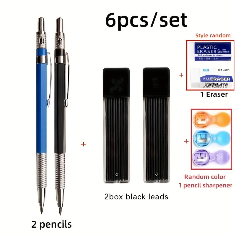 6pcs/set 2.0mm Mechanical Pencil Set Black /Color Lead Refill 2B ...