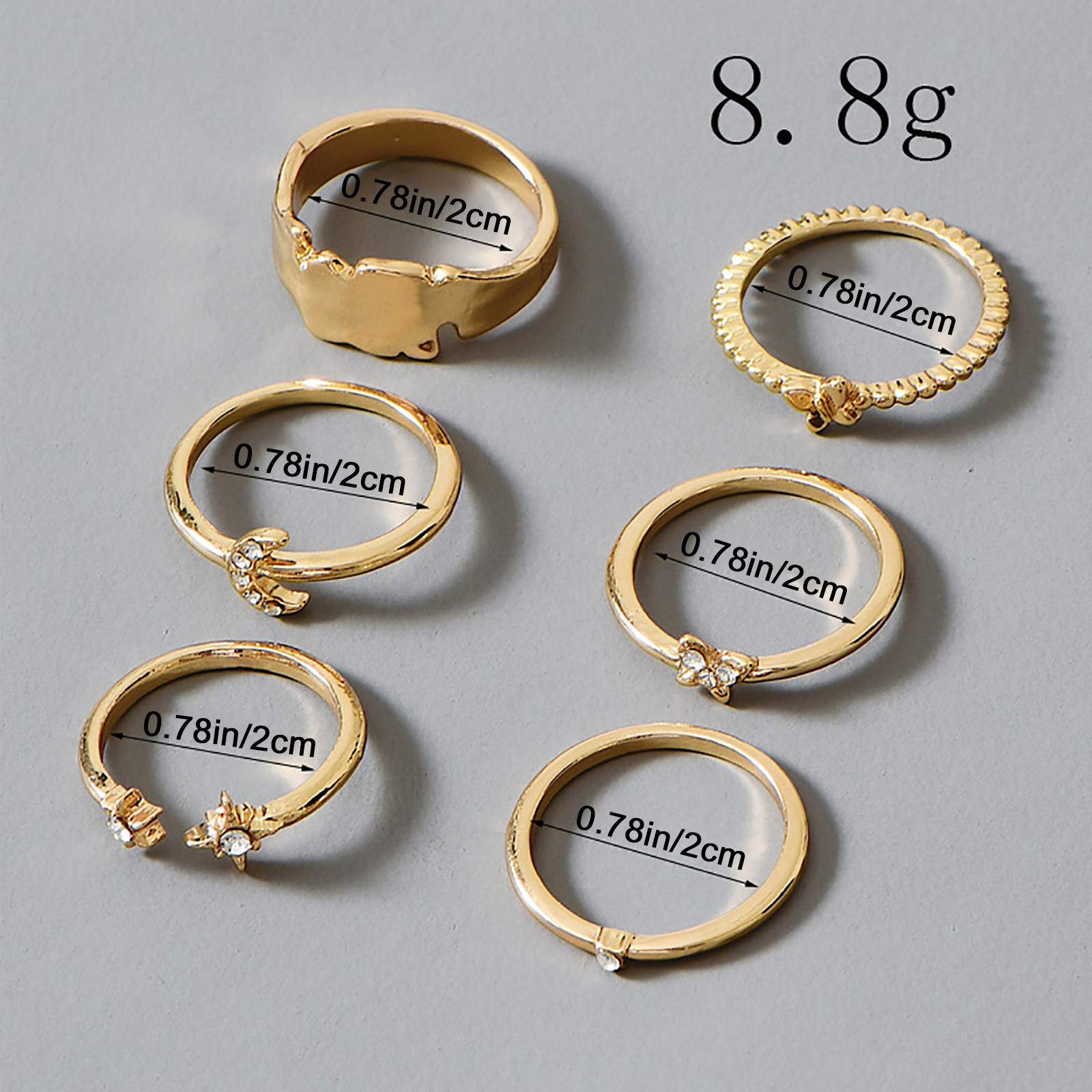 6pcs/ set of Bohemian vintage rings for girls includes a variety of ...