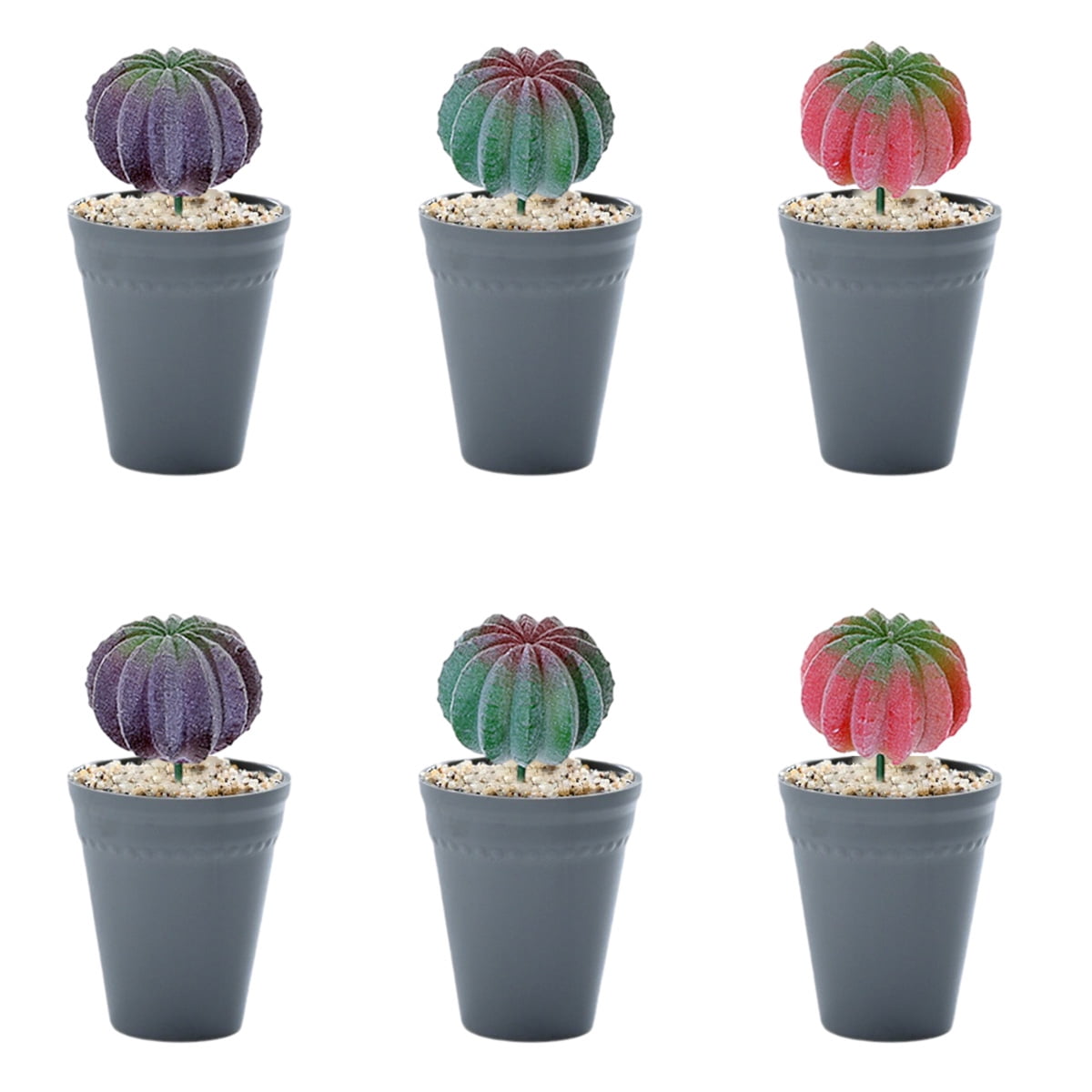 6pcs simulation succulents flower heads flocking cactus fairy children ...