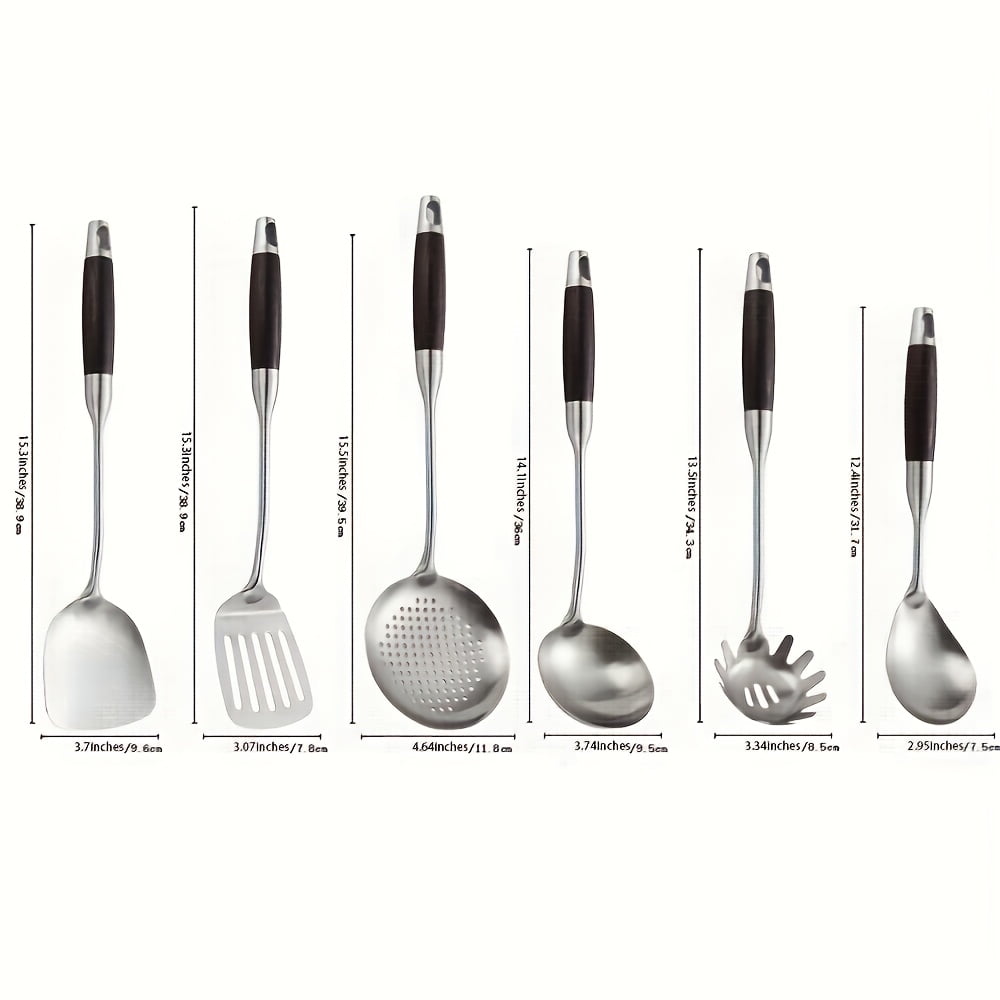 6pcs stainless steel kitchen utensil set with black wooden handle ...