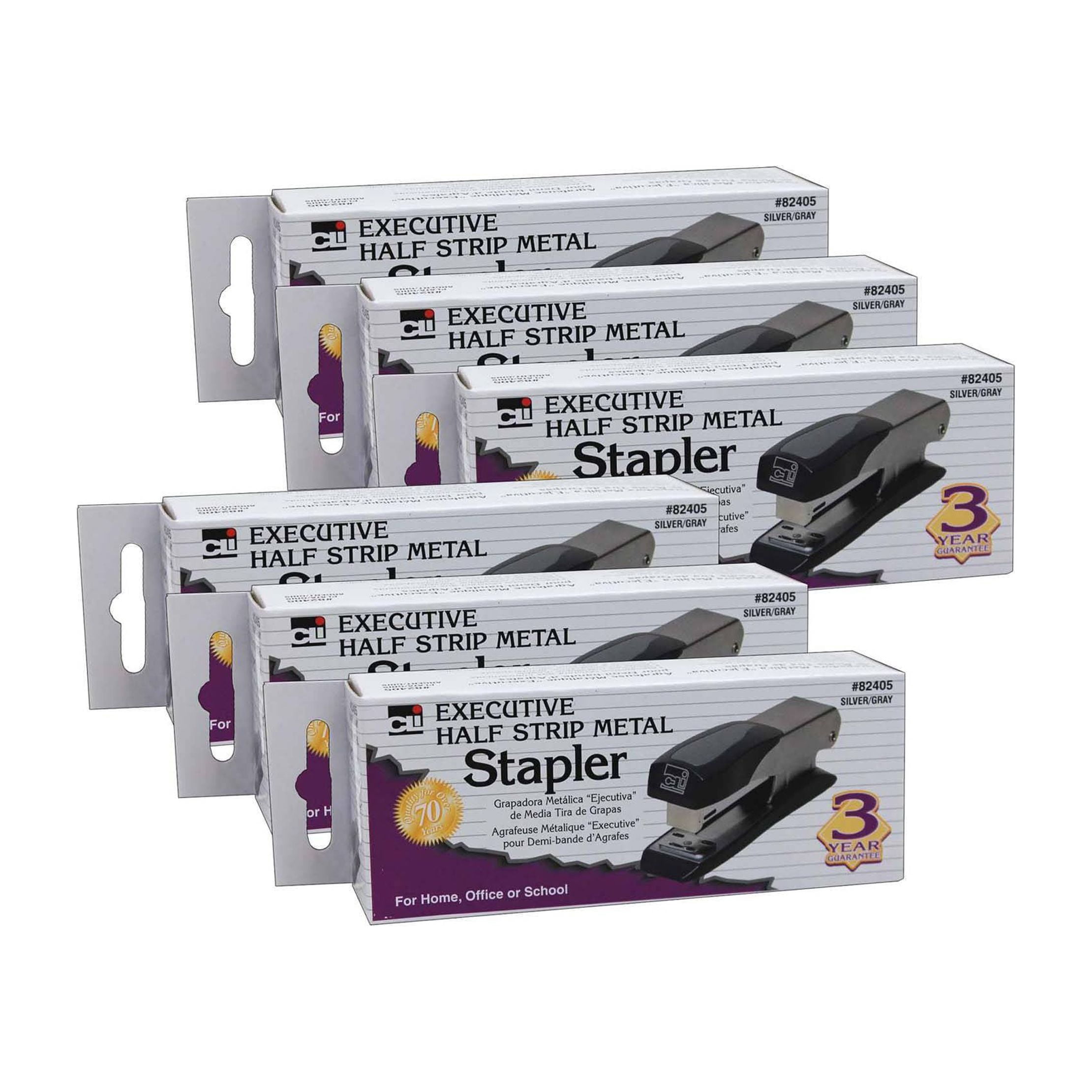 6pk Executive Half Strip Metal Stapler - : Jet Black, Non-Powered Desk ...