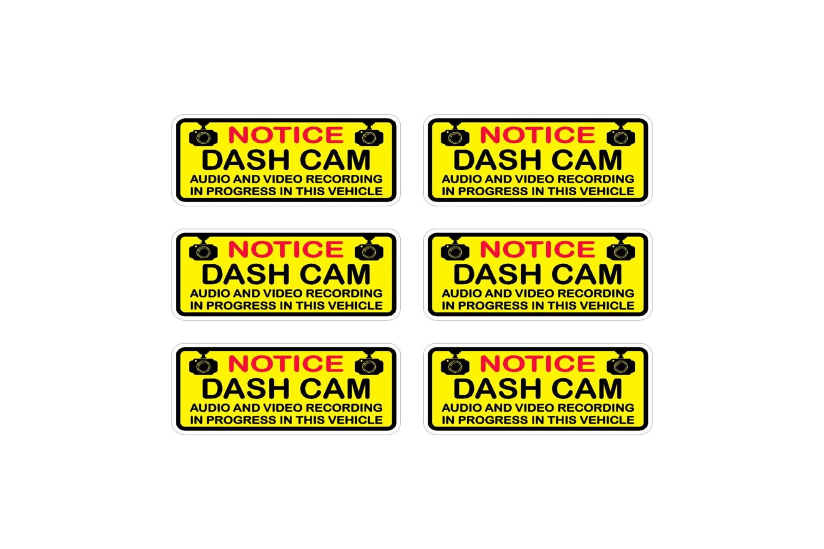 6pk Notice Dash Cam Audio Video Recording Yellow Red Black Rectangle ...
