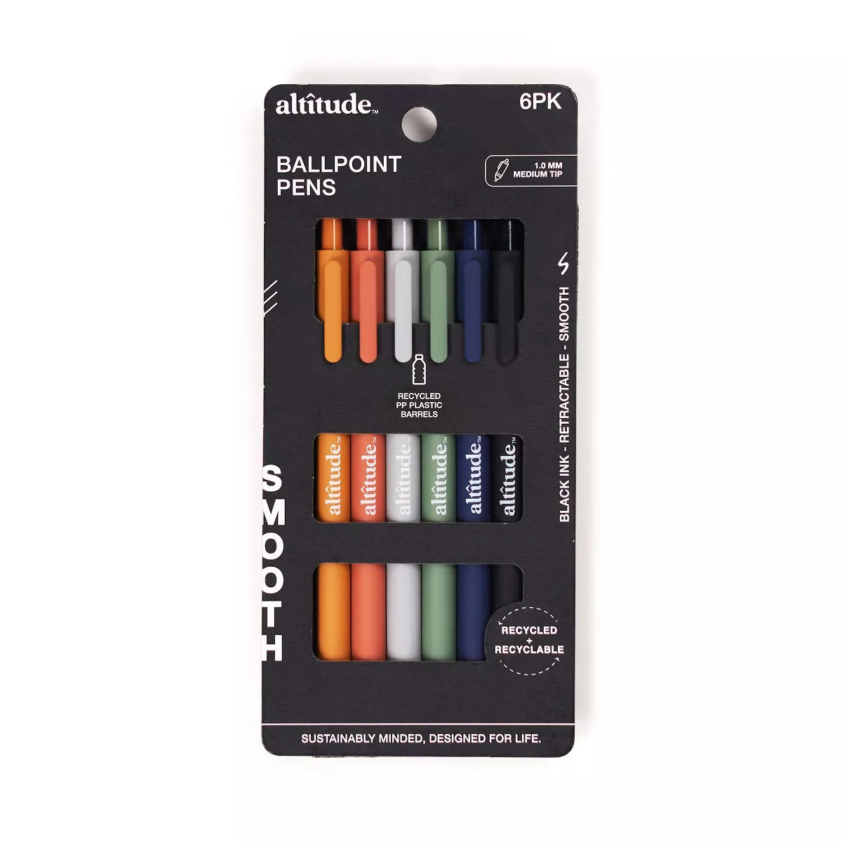 6pk Retractable Ballpoint Pens 1.0mm Black Ink Terracotta - Walmart.com