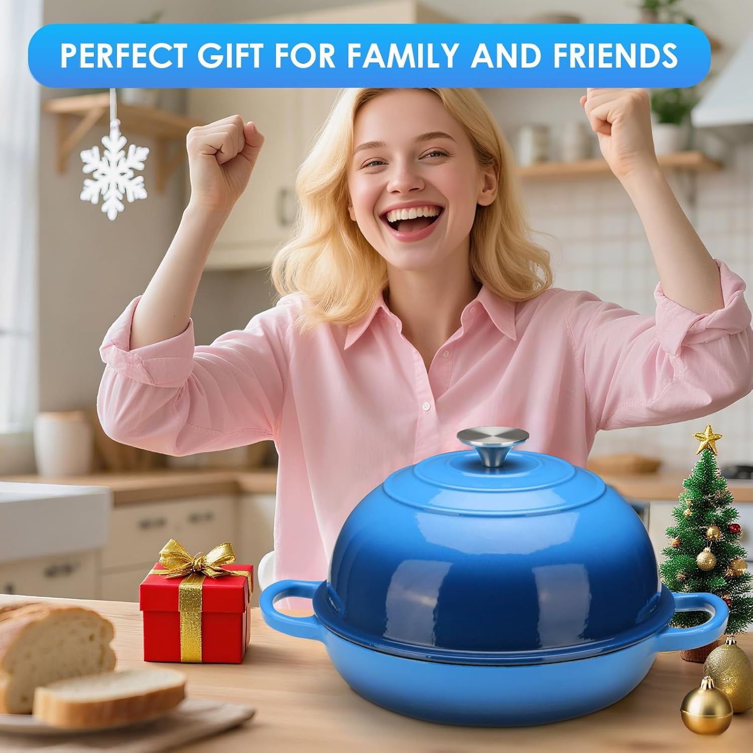 6qt Enameled Cast Iron Dutch Oven for Sourdough Bread Baking, Non-Stick ...