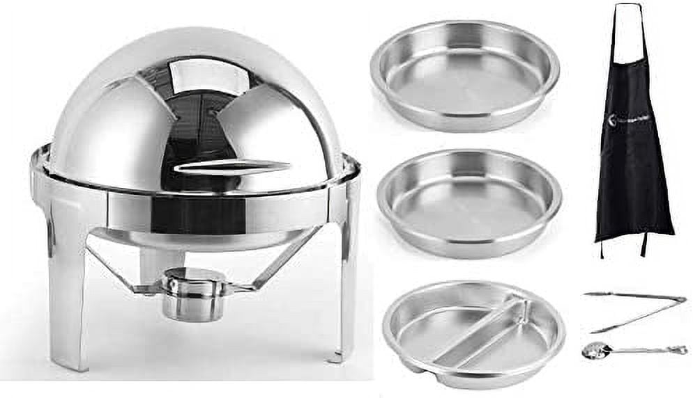 6qt Round Roll Top Chafing Dish Bundle - Stainless Steel Chafer With ...