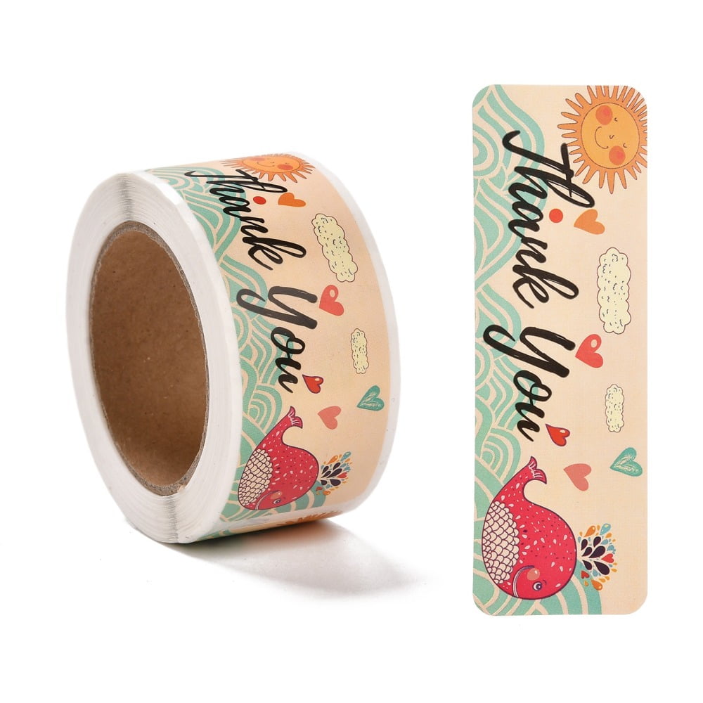 6rolls Whale Pattern Paper Gift Tag Stickers Rectangle with Word Thank ...