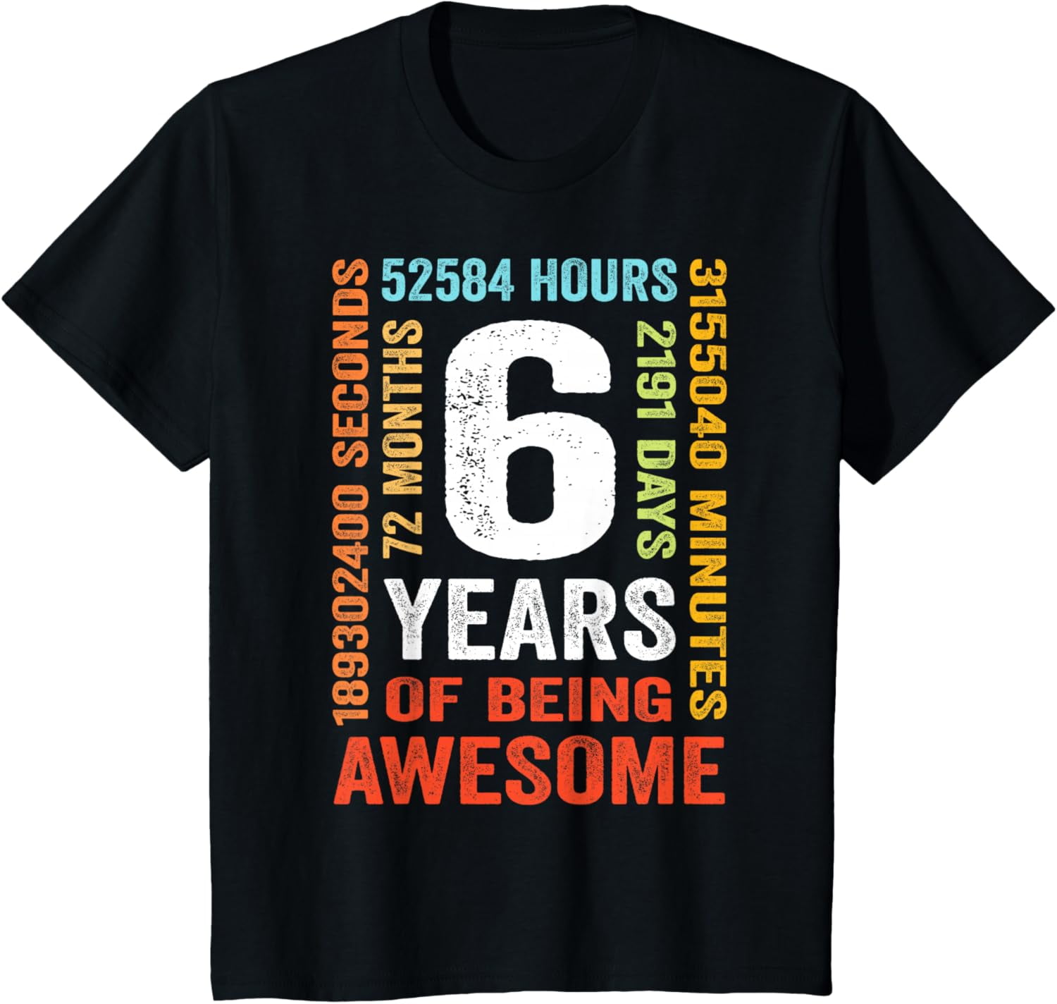 6th Birthday 6 Years Old Vintage Retro 72 Months Boy Girl T-Shirt ...