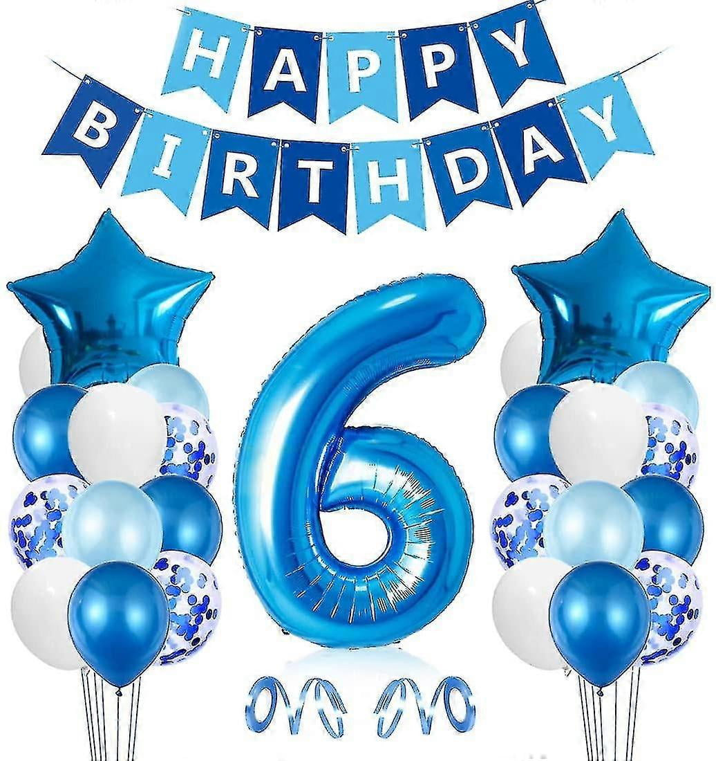6th Birthday Blue Confetti Balloon Set - Number 6 Foil Balloon, Star ...